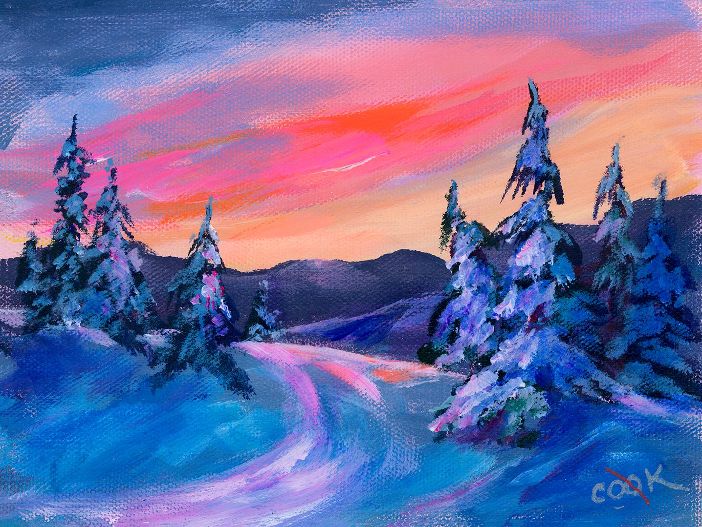 Winter Snowy Sunset – Academy of Fine Art and Acrylic Painting