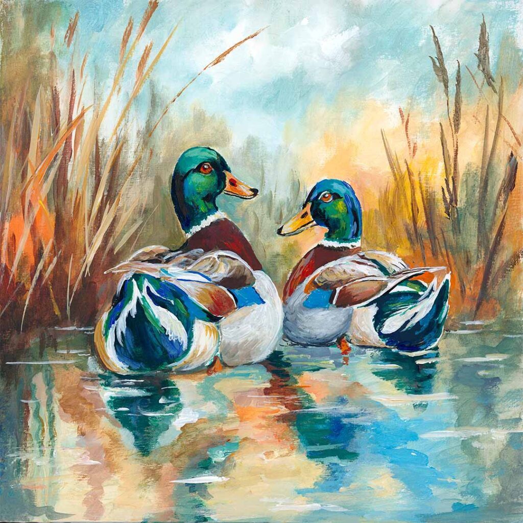 Two Mallard Ducks Swimming Downloadable – Academy of Fine Art and ...