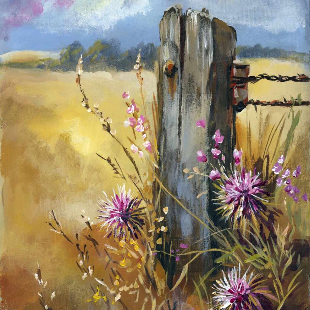 Thistles at the Fencepost – Academy of Fine Art and Acrylic Painting